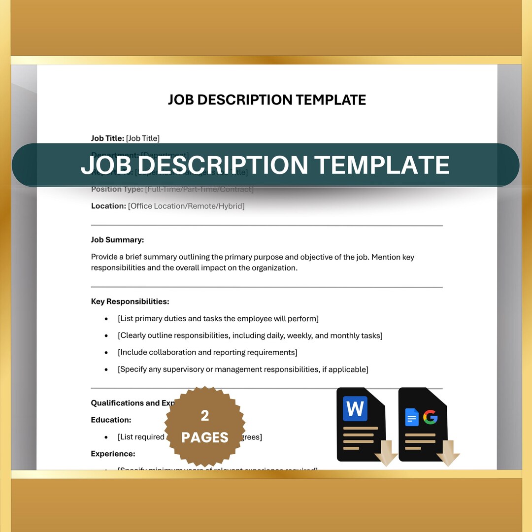 Editable Job Description Template: HR Hiring (2-page Digital Download ...