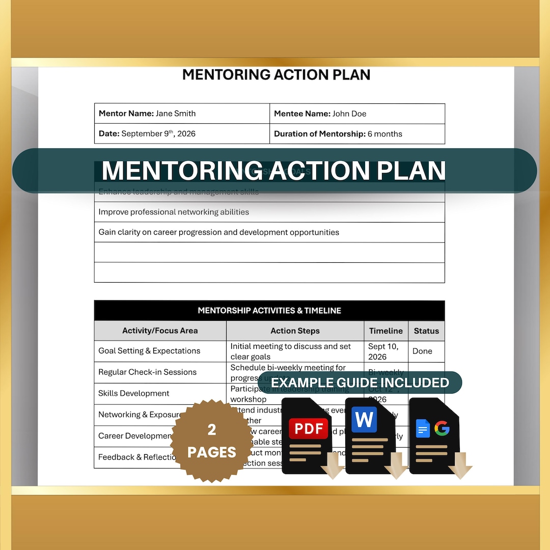 Mentoring Action Plan Template: HR Career Development (printable PDF ...