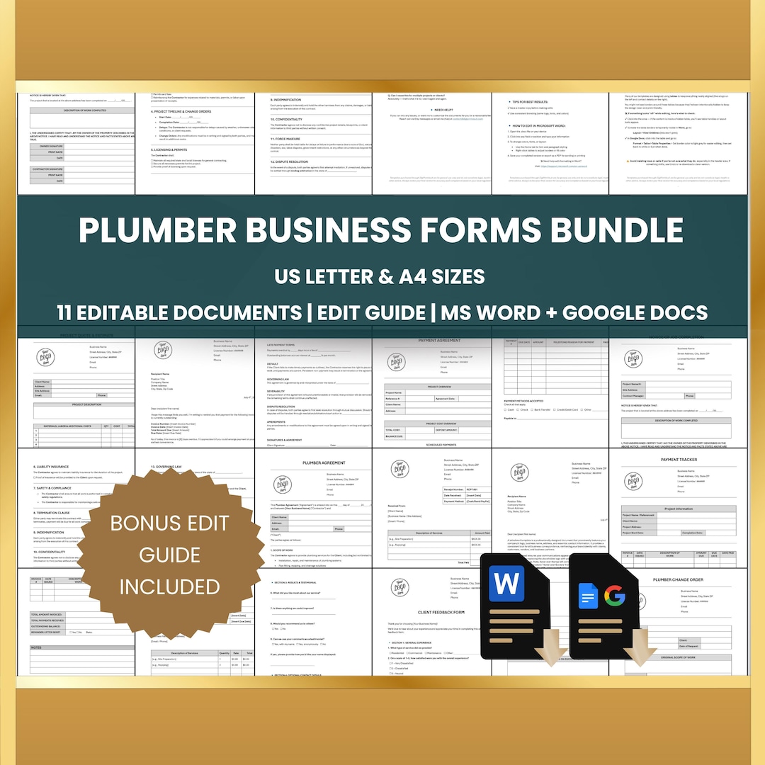 Plumbing Contract Forms Bundle | Customizable Service Agreements ...