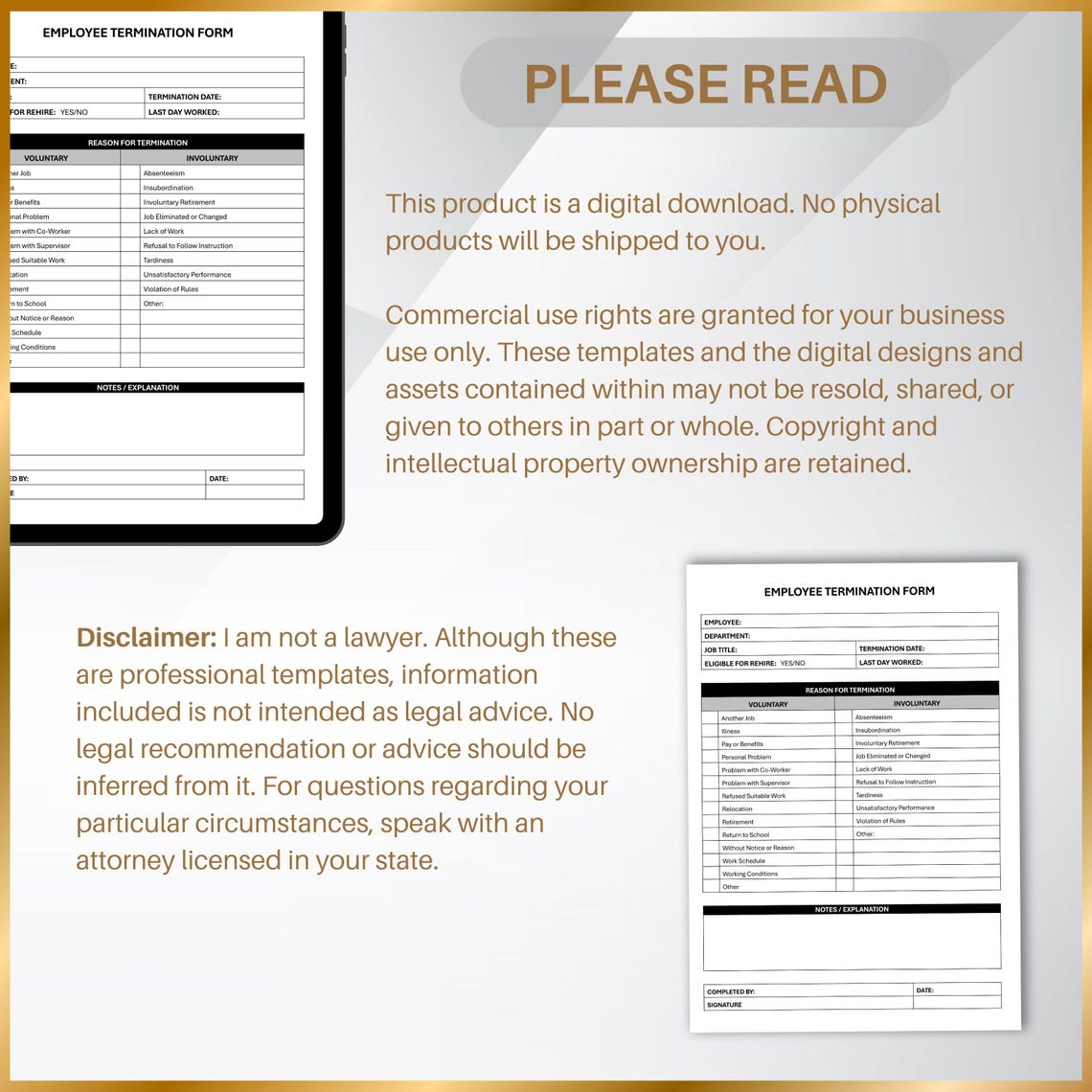 Employee Termination Form | Editable HR Template | Staff Exit Document ...