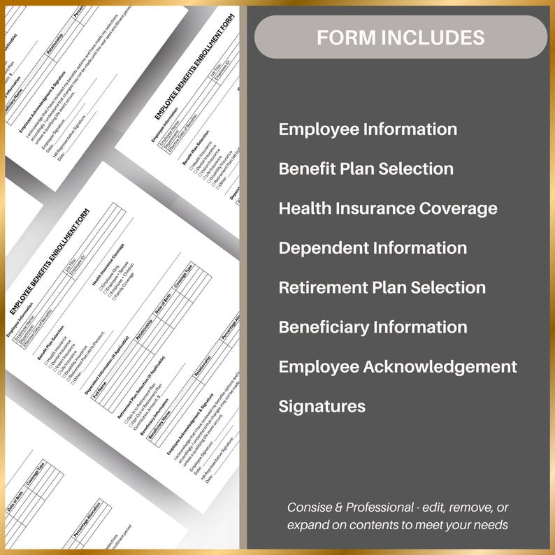 Employee Benefits Enrollment Form Template (word, PDF, Google Docs) - Etsy