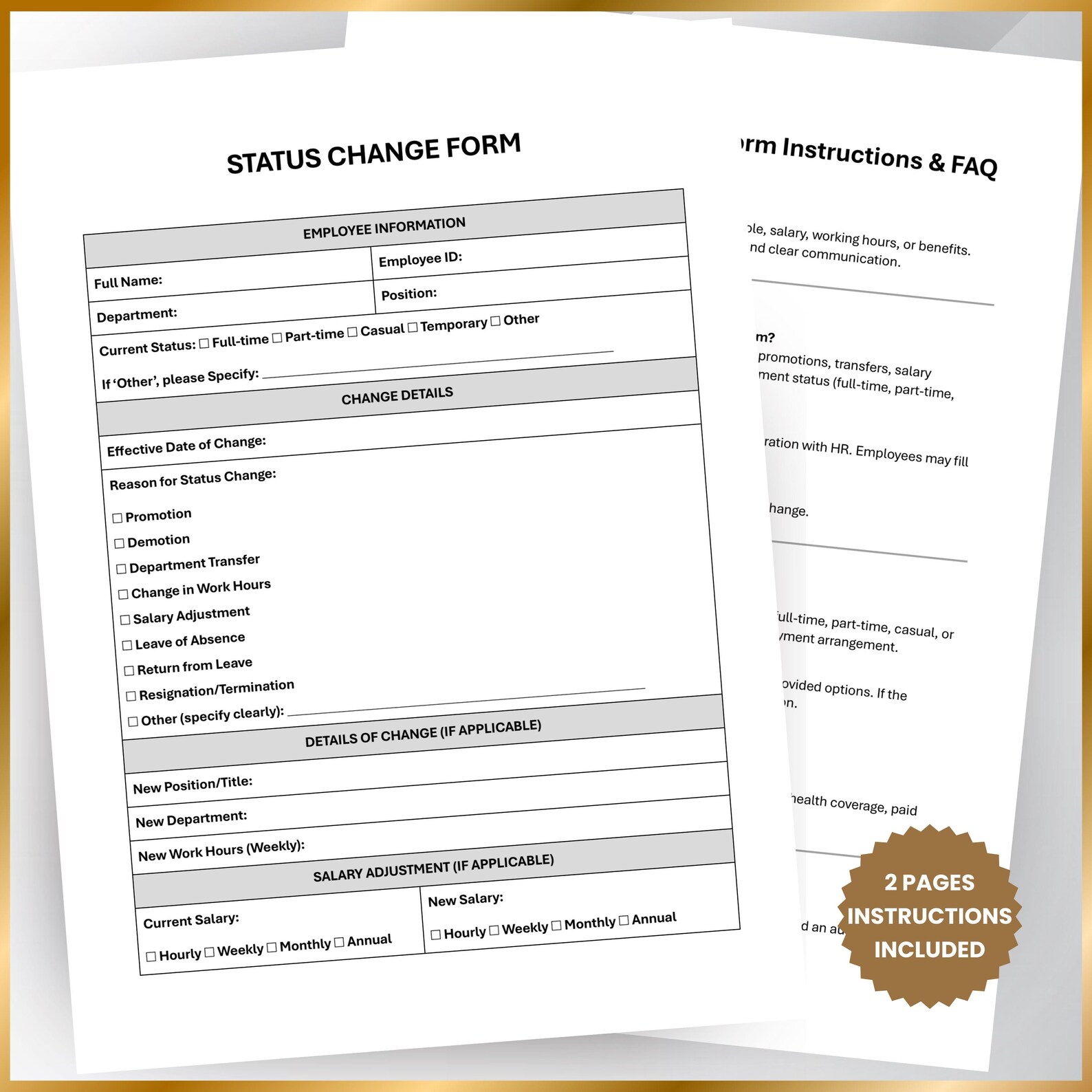 Employee Status Change Bundle, HR Status Change Forms, Role Change ...