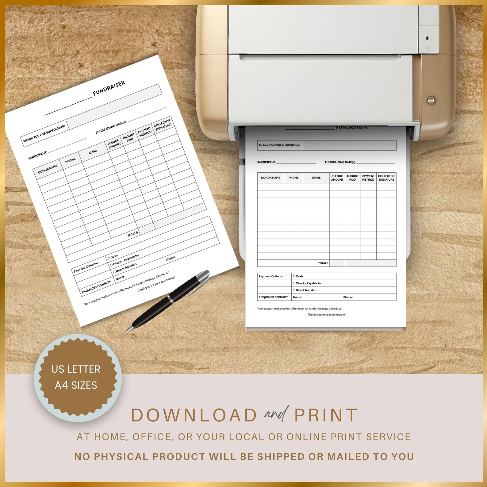 Fundraiser Form Template — Donation Tracker, Pledge Sheet (printable ...
