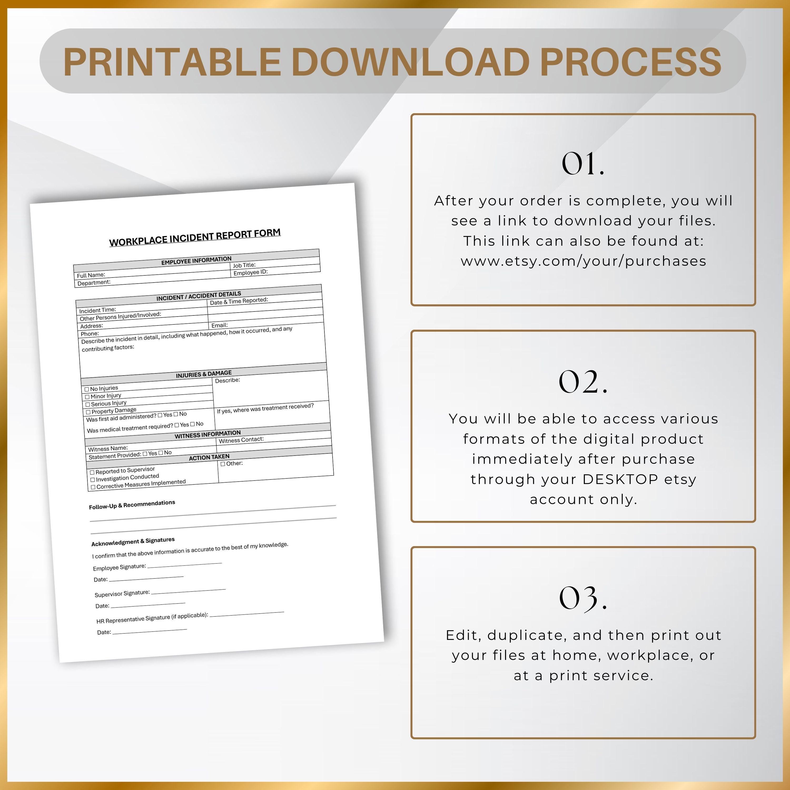Accident Report Form Template for Workplace Investigation, Employee Injury Incident Reporting ...
