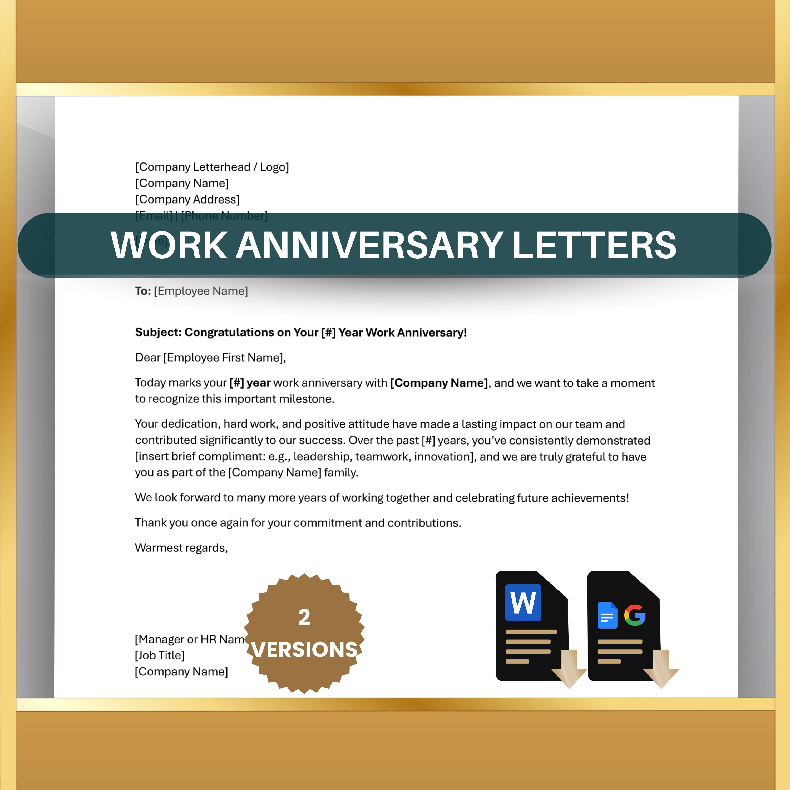 Work Anniversary Letter Template: Employee Recognition and Appreciation ...
