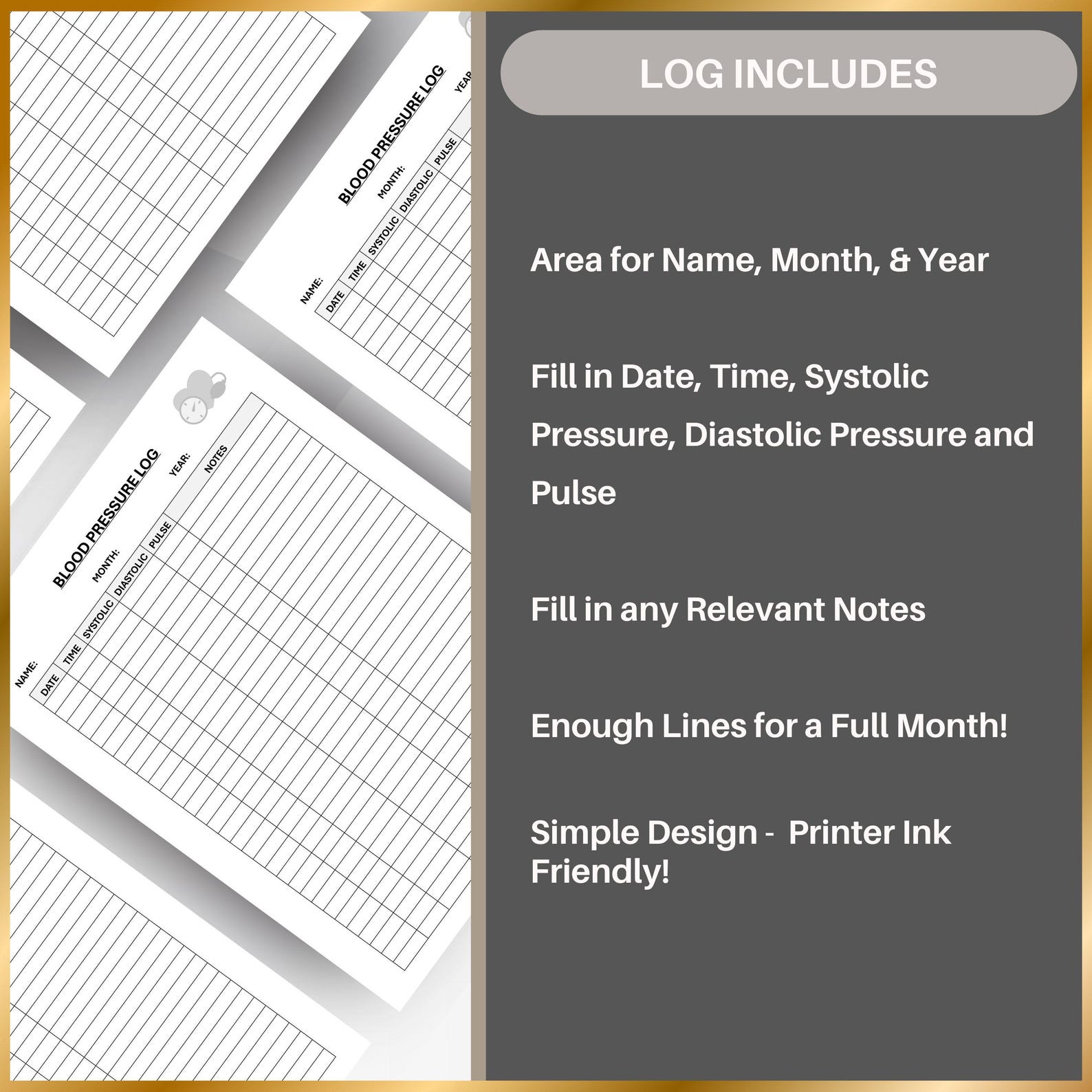 Blood Pressure Log, Editable Printable Blood Pressure Monitor, Daily ...