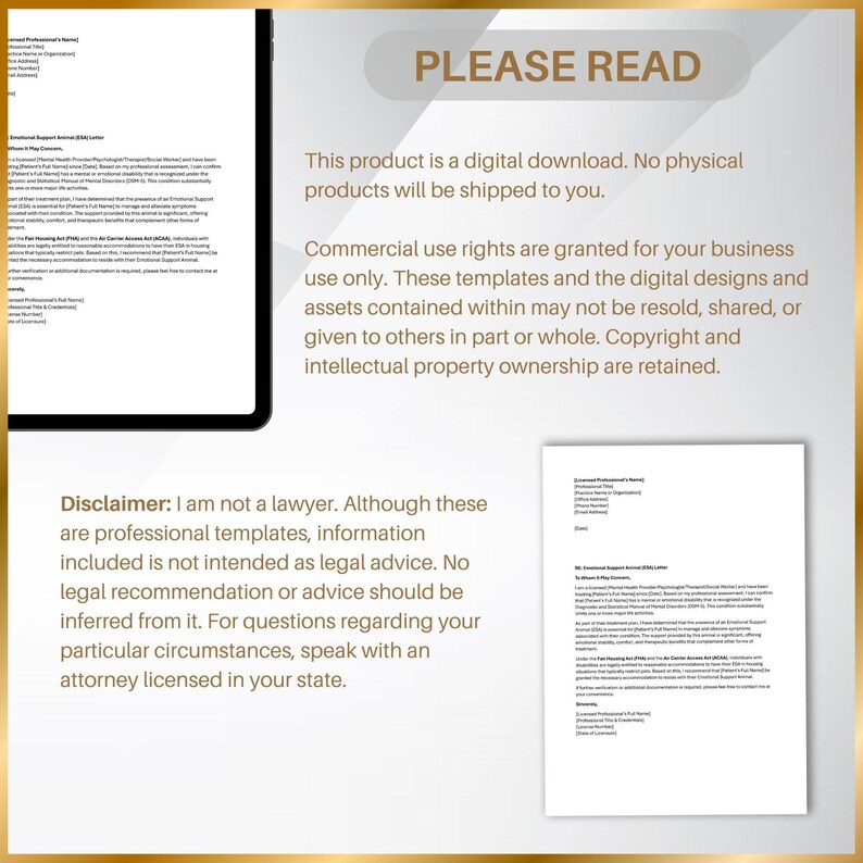 Emotional Support Animal Letter, ESA Housing & Travel Accommodation ...