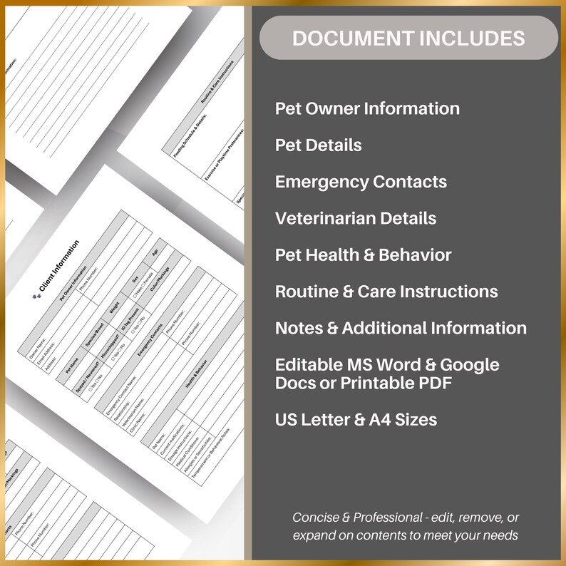 Pet Sitter Client Intake Form: Dog Walker Information Sheet (printable ...