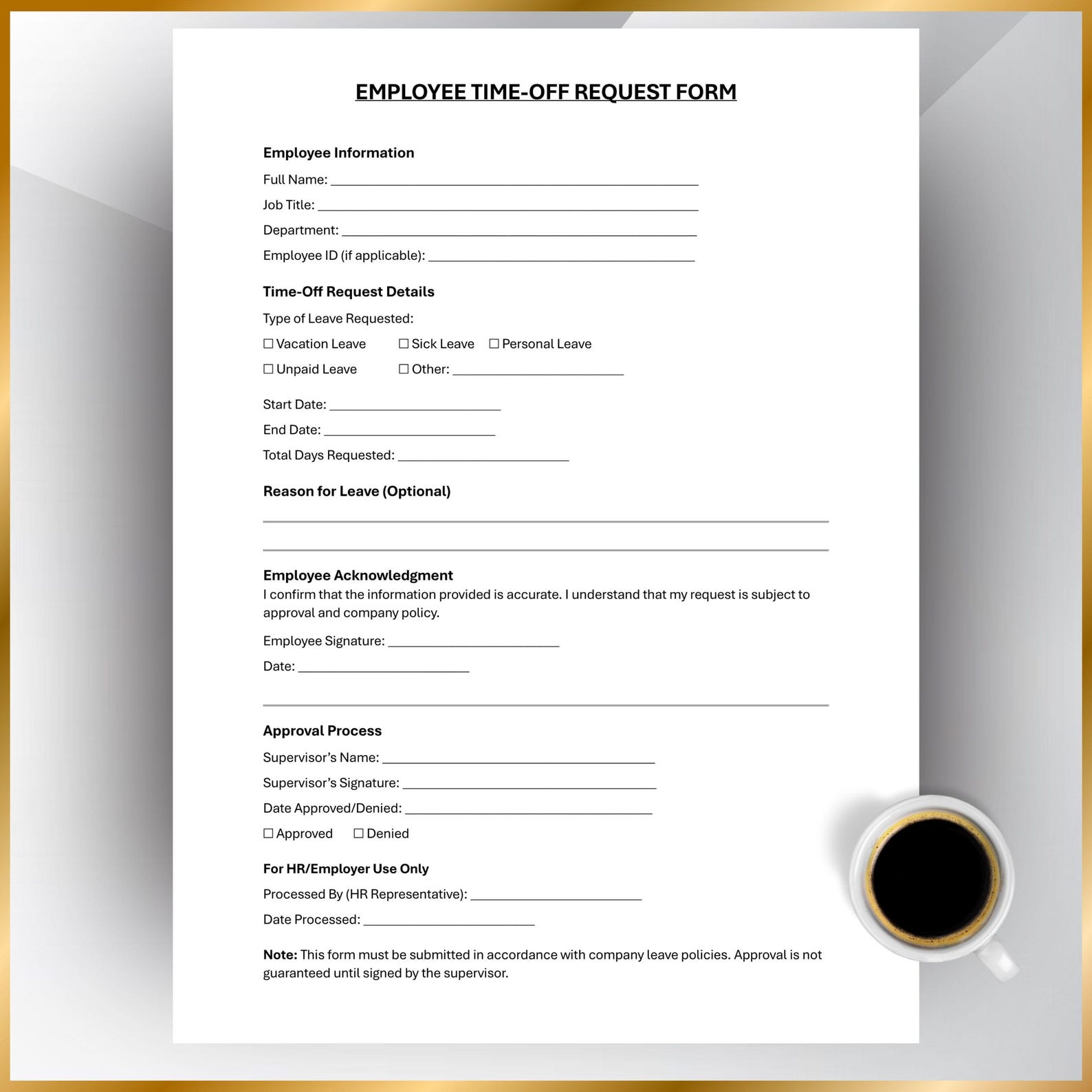 Employee Time-off Request Form: Vacation & Absence HR Template ...