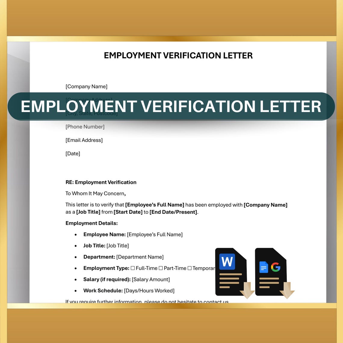 Employment Verification Letter Template, Proof of Job Engagement ...