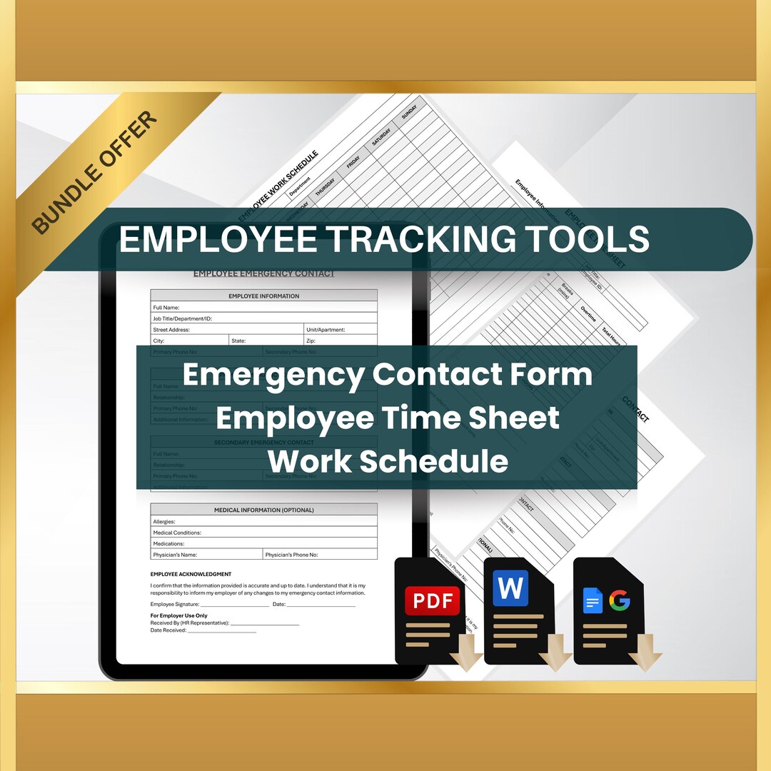 HR Forms Bundle: Employee Time Sheet, Work Schedule, Emergency Contact ...