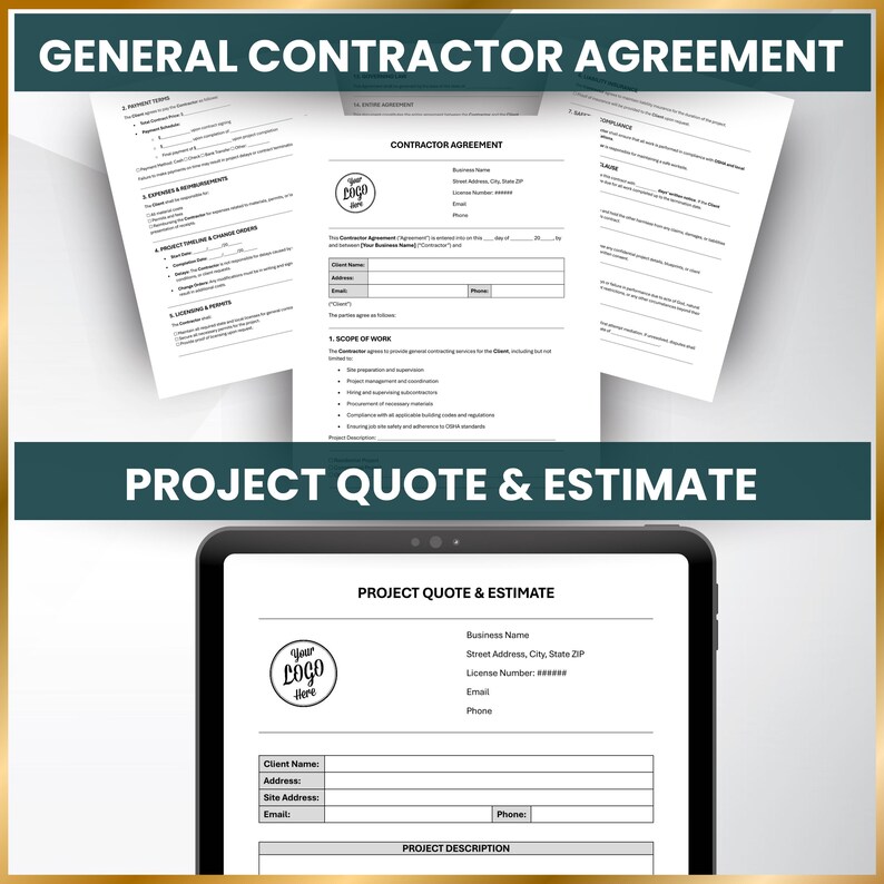General Contractor Forms Bundle: Collection of Paperwork Templates for ...