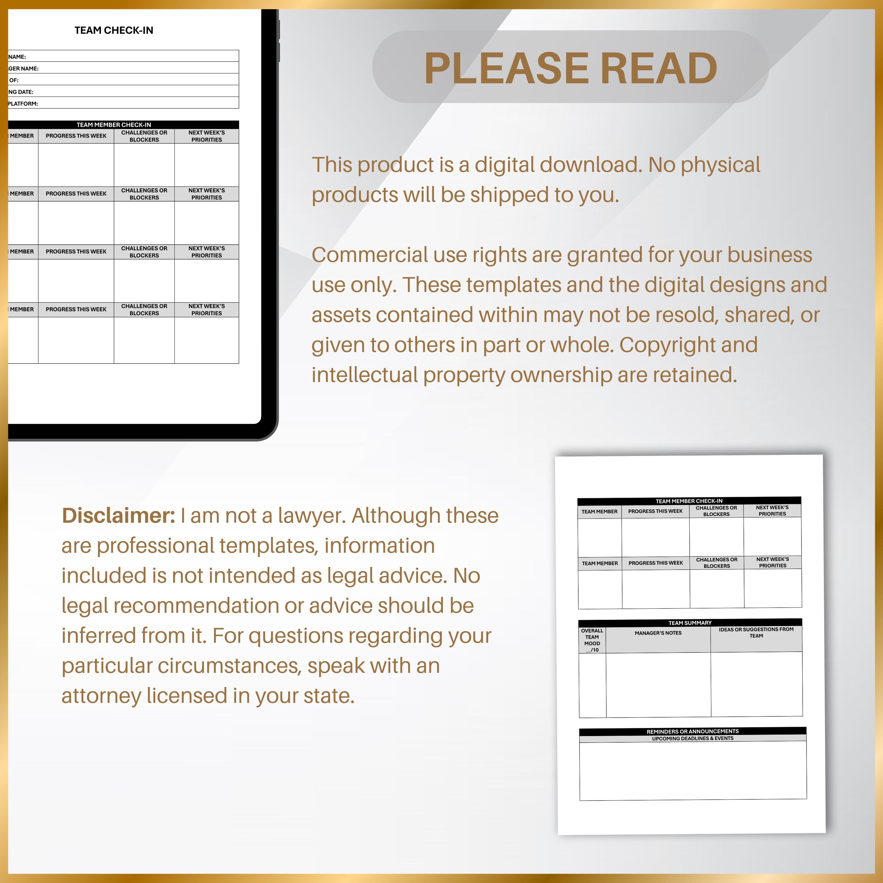 Weekly Team Check-in Template: Meeting Update Form (printable PDF ...