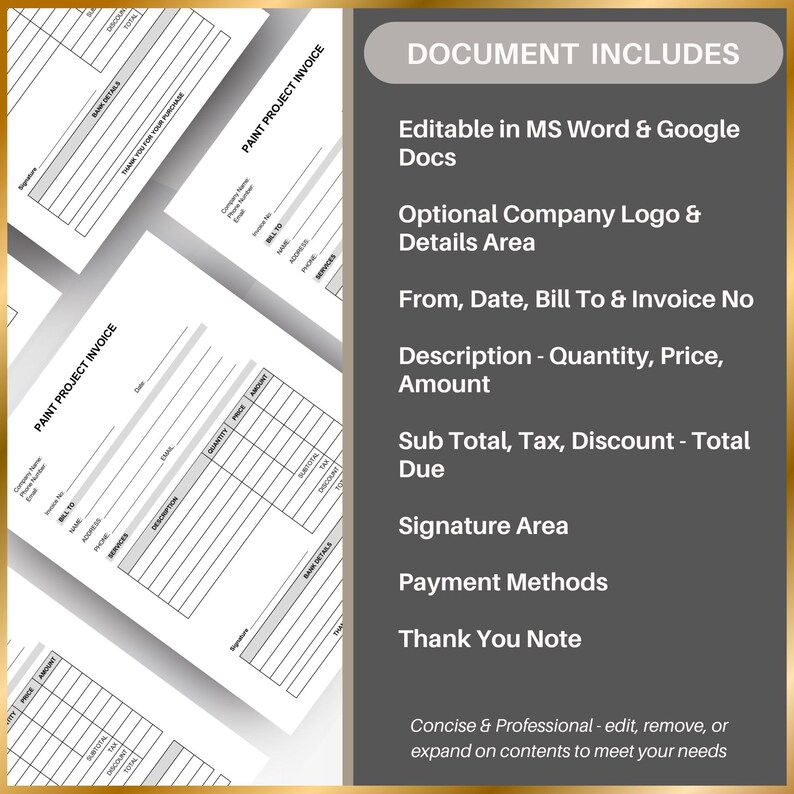 Paint Project Invoice Template: Painter Contractor Billing (printable ...