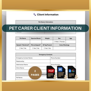 Pet Sitter Client Intake Form: Dog Walker Information Sheet (printable ...