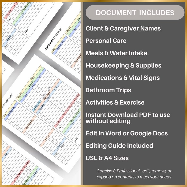 Caregiver Checklist: Daily Elderly Patient and Disabled Care Log ...