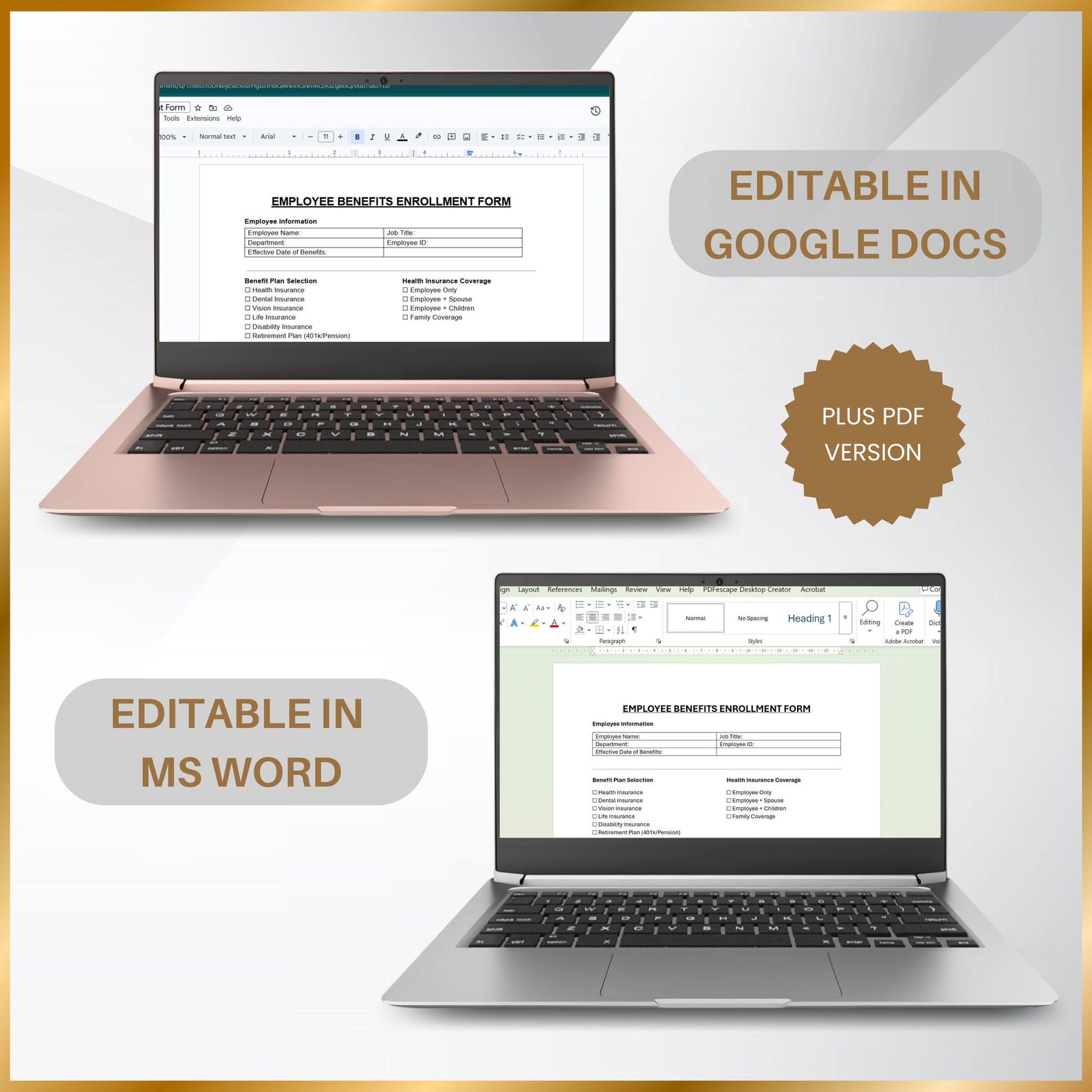 Employee Benefits Enrollment Form Template (word, PDF, Google Docs) - Etsy