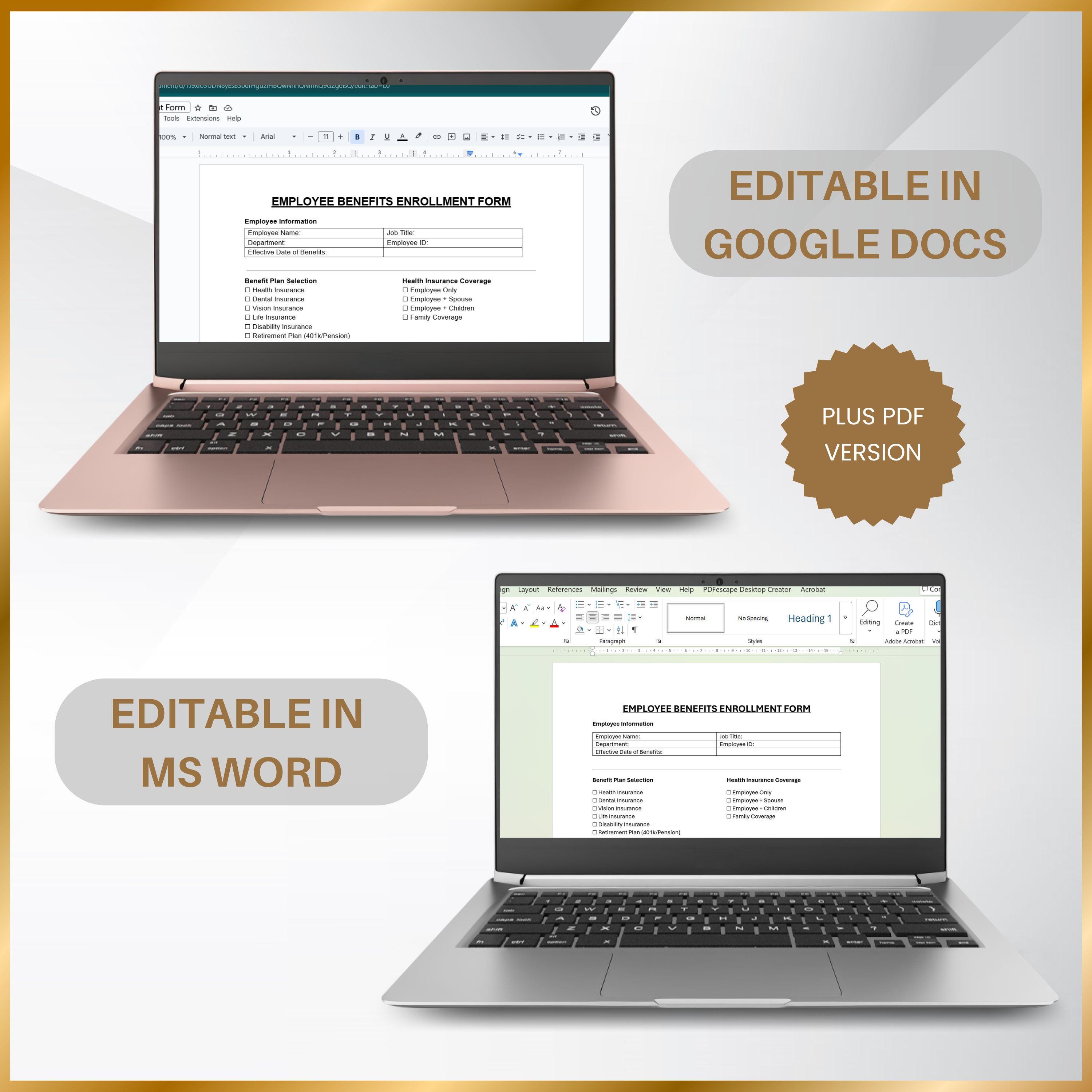 Employee Benefits Enrollment Form Template (word, PDF, Google Docs) - Etsy