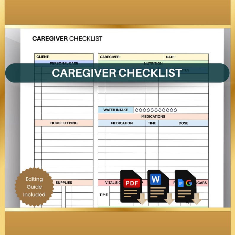 Caregiver Checklist: Daily Elderly Patient and Disabled Care Log ...