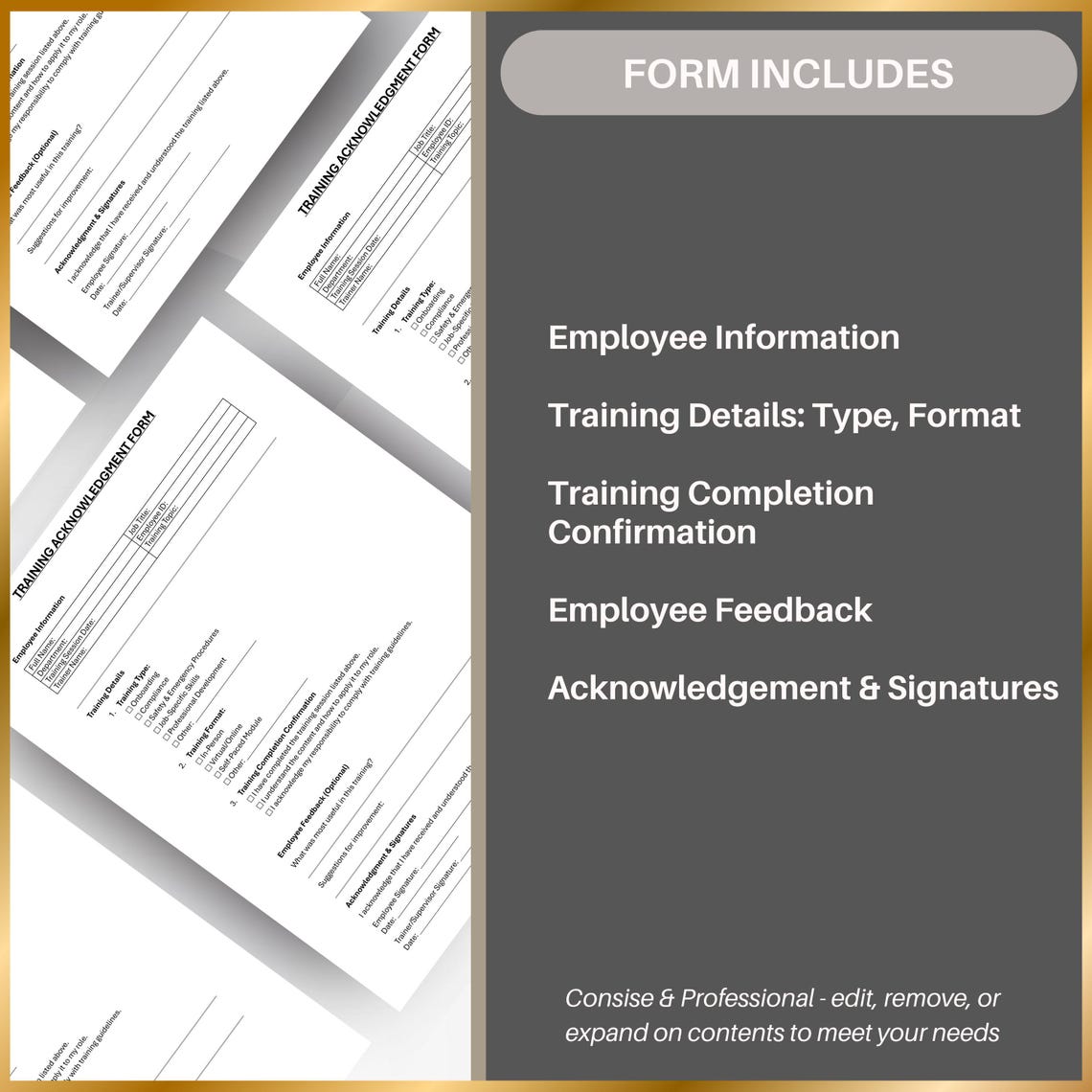 Training Acknowledgment Form, Employee Training Record, Compliance ...