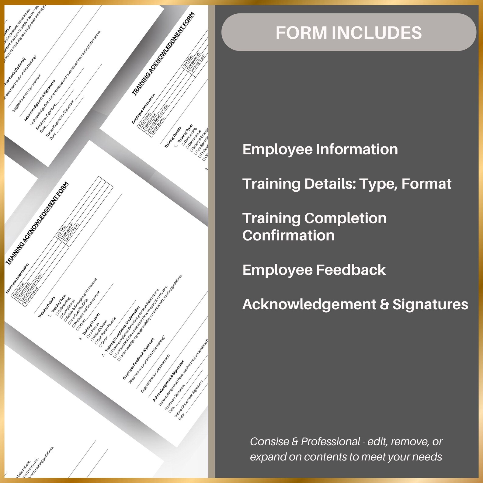 Training Acknowledgment Form, Employee Training Record, Compliance ...