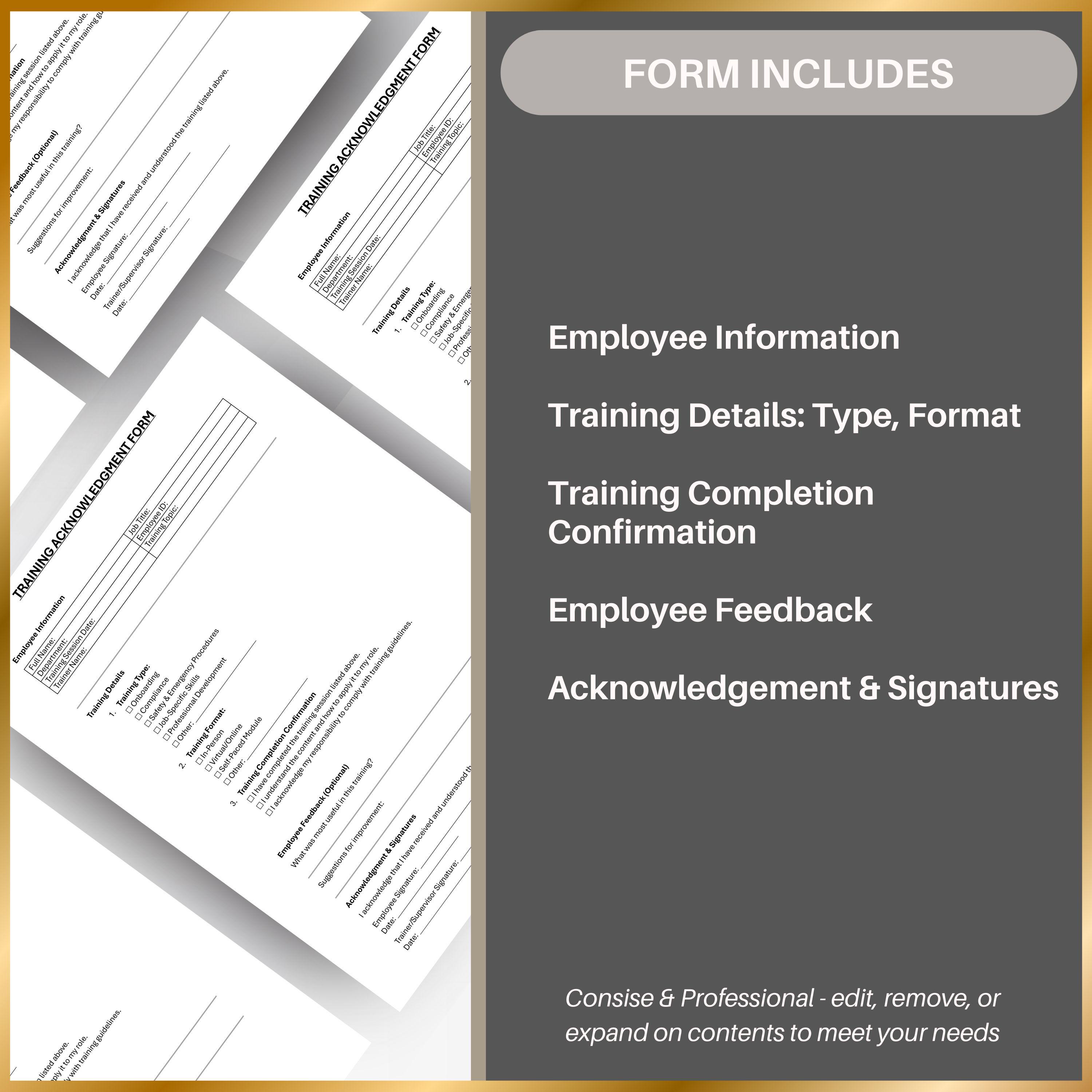 Training Acknowledgment Form, Employee Training Record, Compliance Sheet, Workplace Trainer Log ...