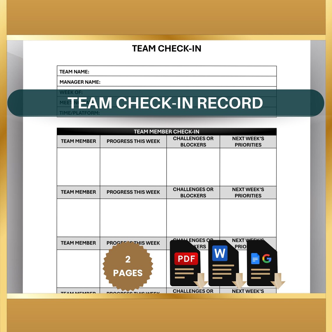 Weekly Team Check-in Template: Meeting Update Form (printable PDF ...