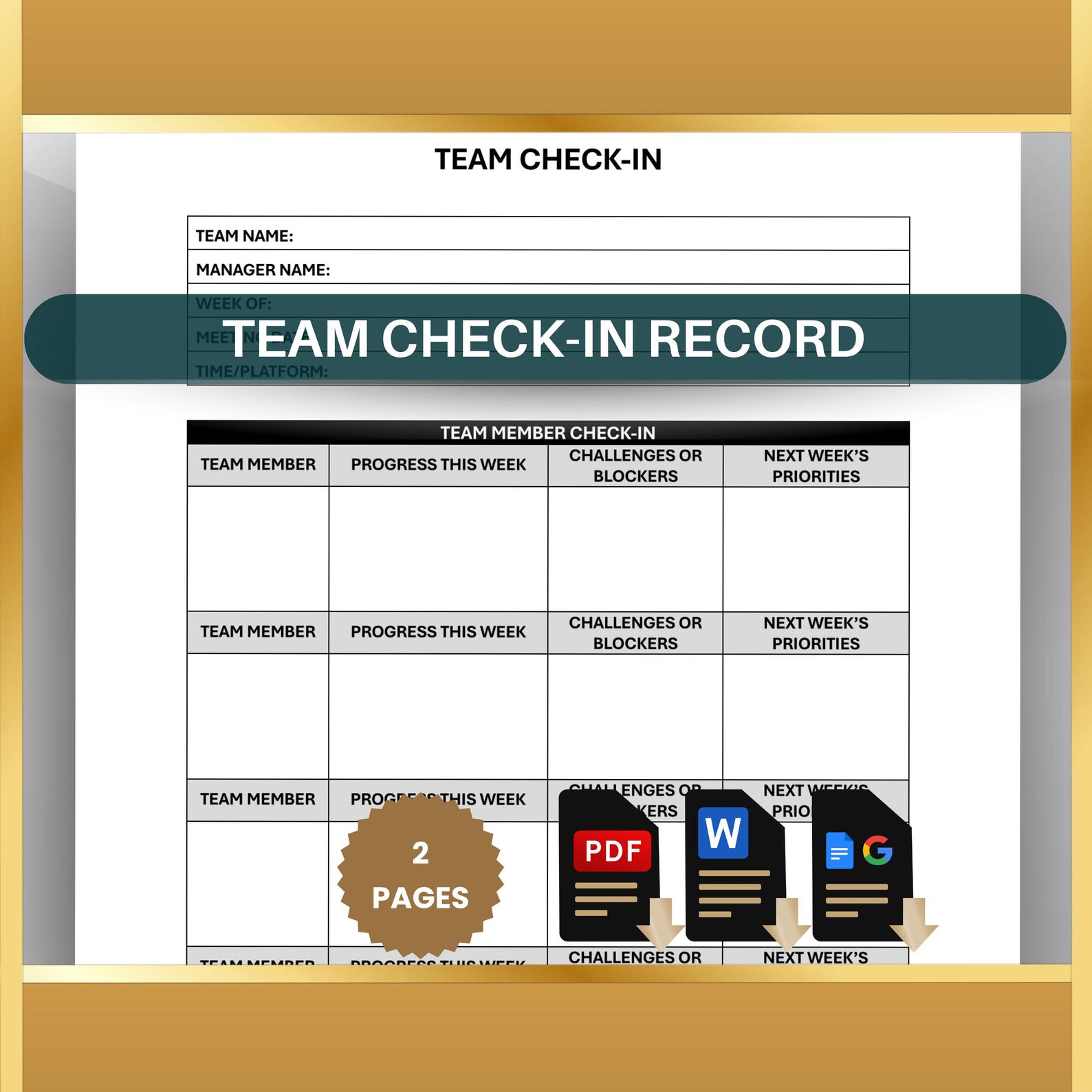 Weekly Team Check-in Template: Meeting Update Form (printable PDF ...