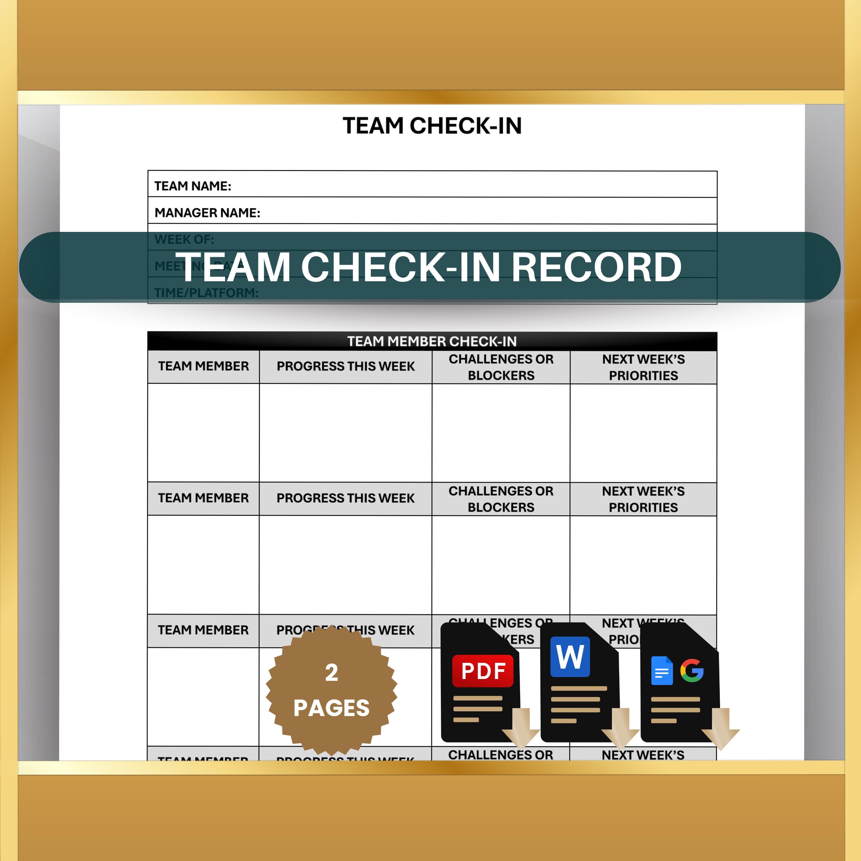 Weekly Team Check-in Template: Meeting Update Form (printable PDF ...