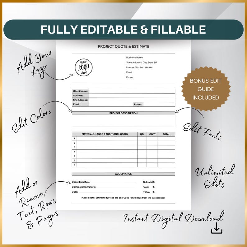 General Contractor Forms Bundle: Collection of Paperwork Templates for ...