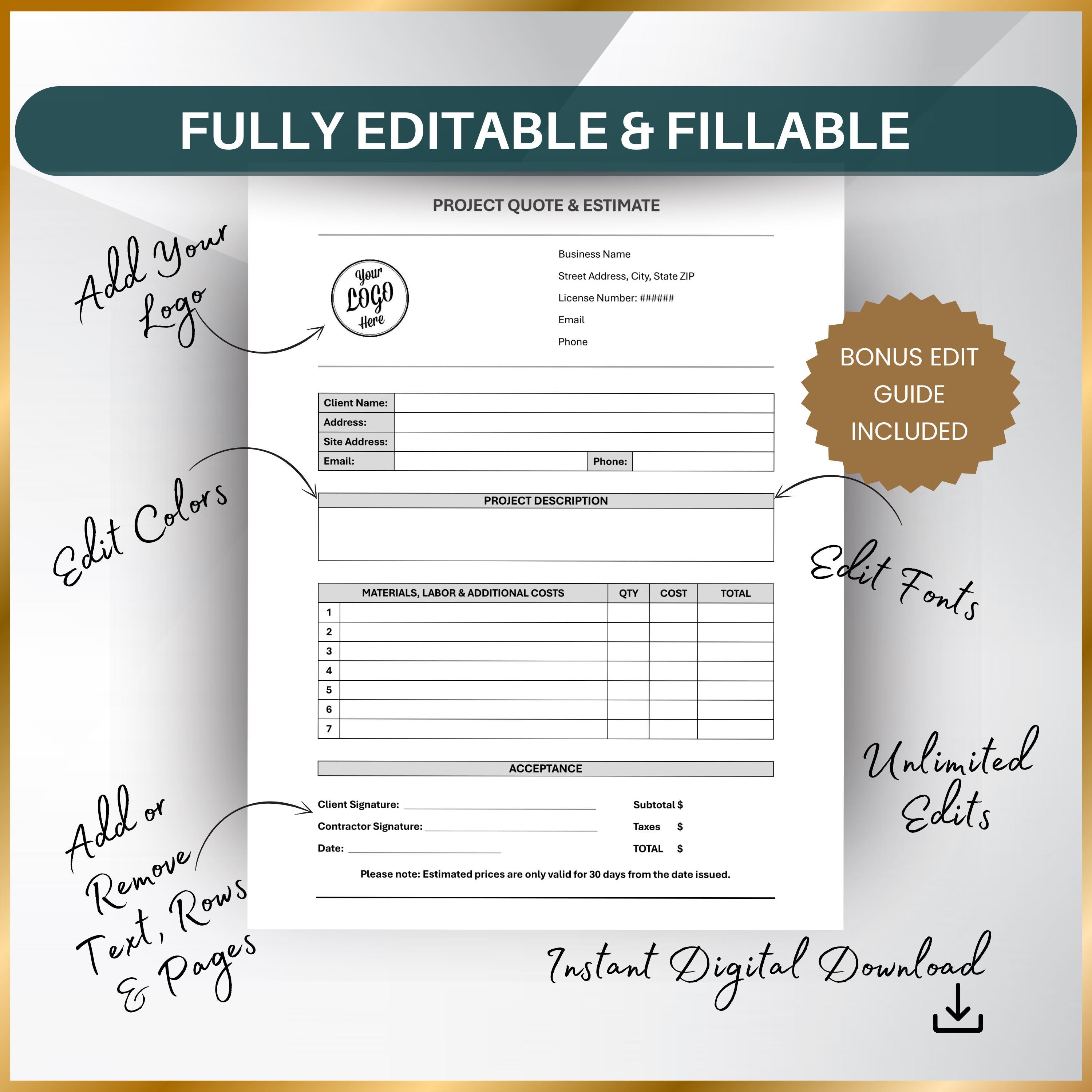 General Contractor Forms Bundle: Collection of Paperwork Templates for ...