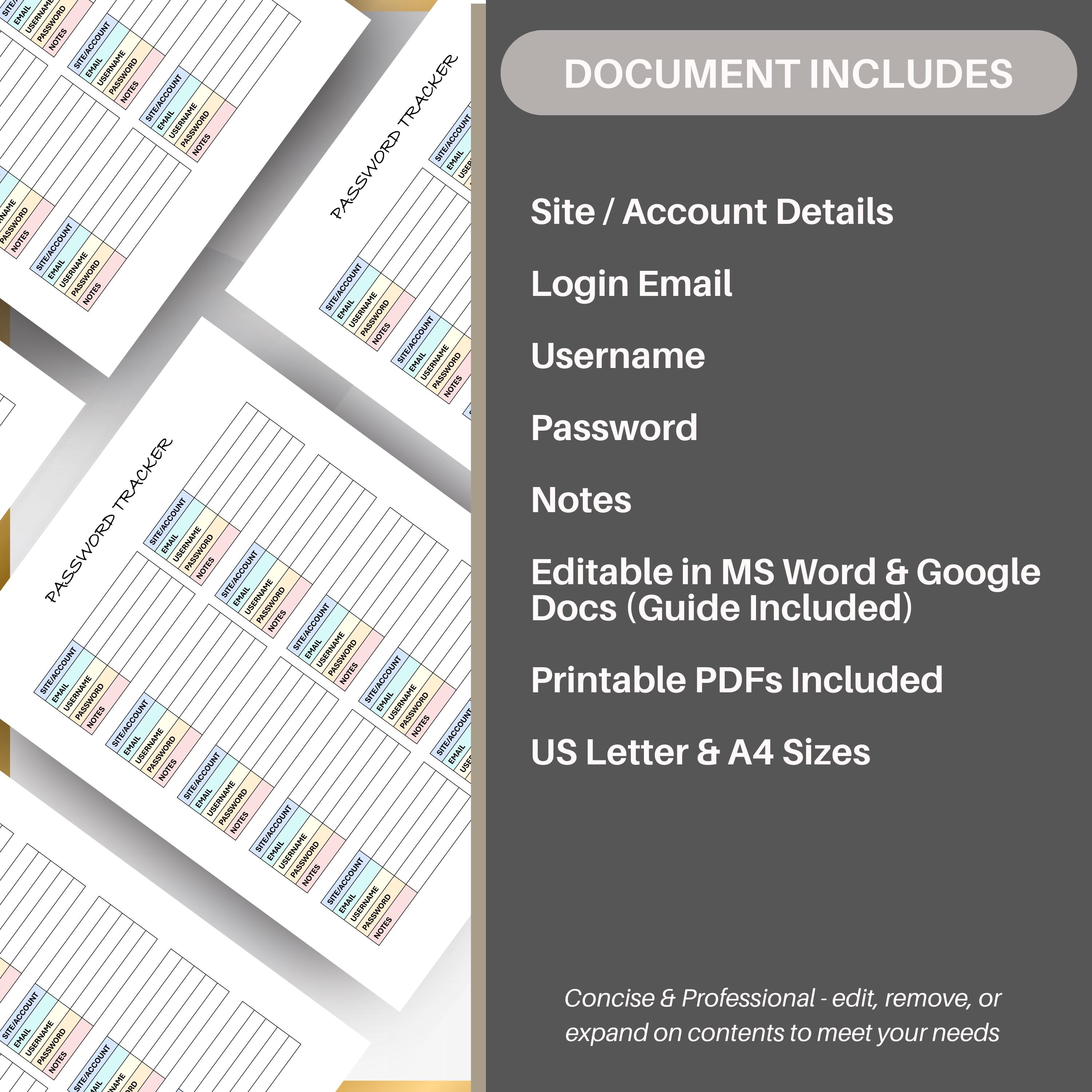 Printable Password Tracker Template: Editable Login Organizer (PDF ...