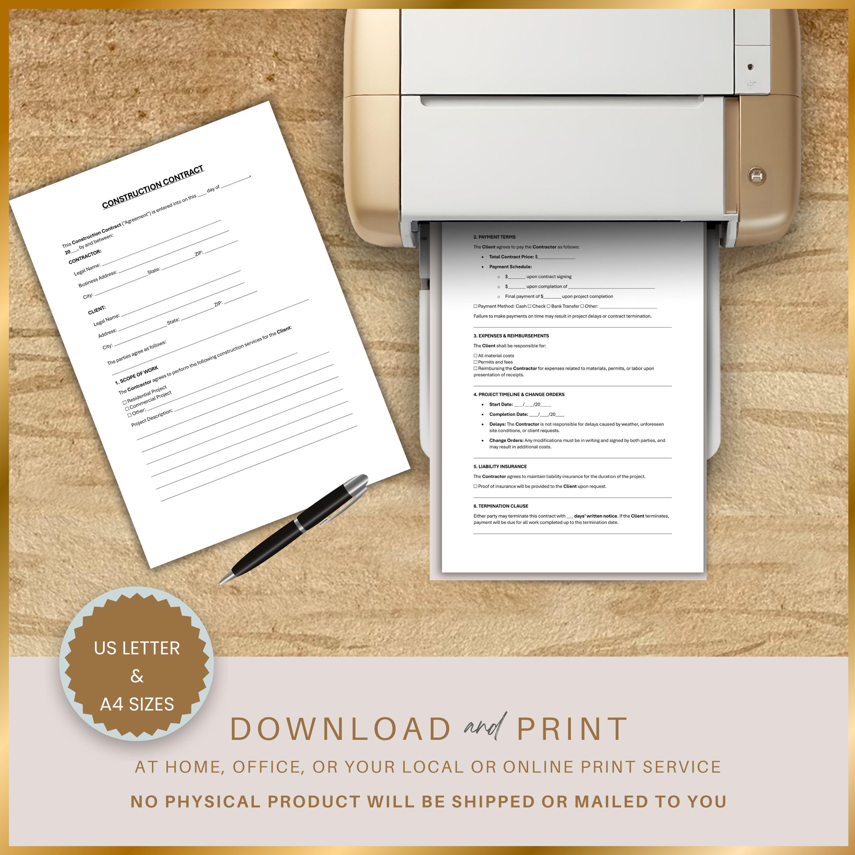 Construction Contract Agreement, Contractor Template. Residential ...