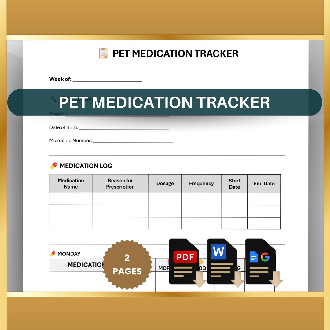 Pet Medication Tracker | Editable Pet Meds Log | Weekly Medicine Chart ...