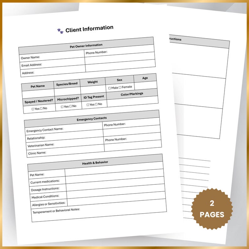 Pet Sitter Client Intake Form: Dog Walker Information Sheet (printable ...