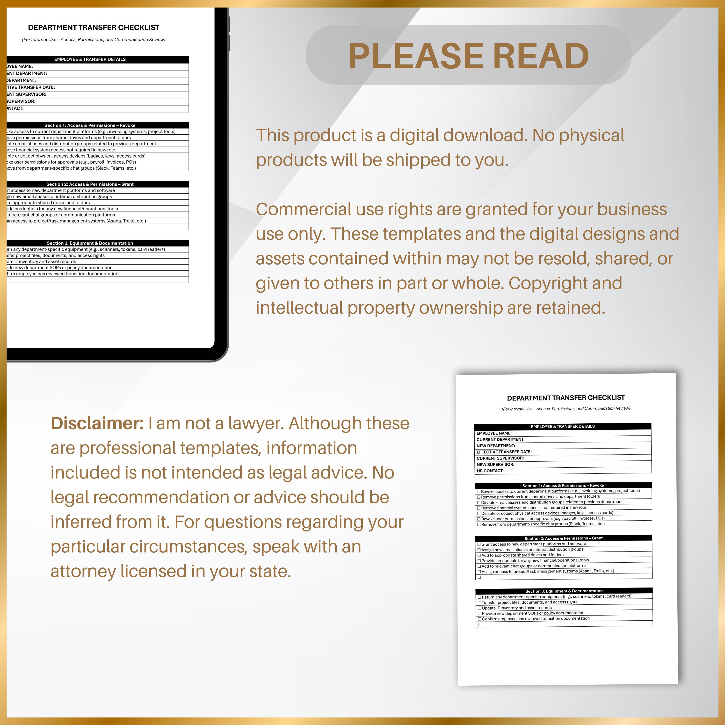 Department Transfer Checklist: HR Employee Staff Transition Internal ...