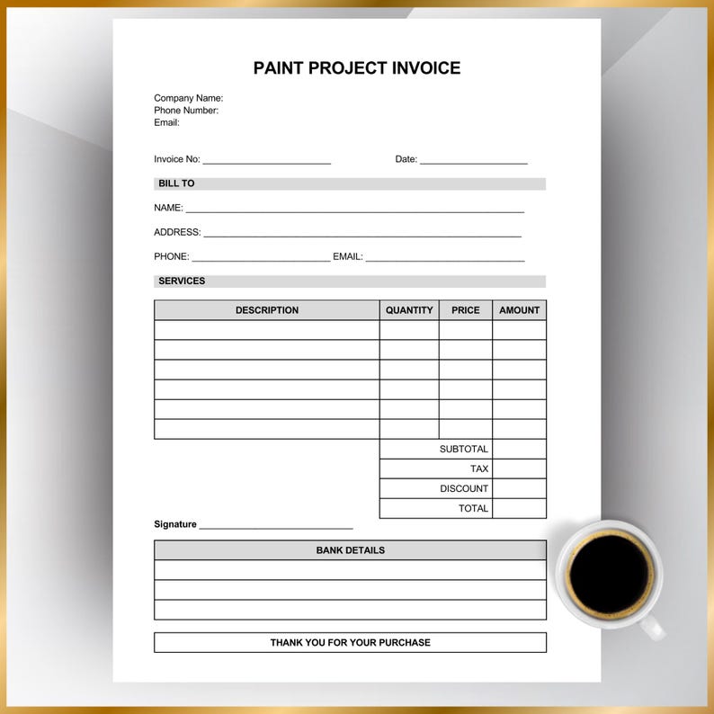 Paint Project Invoice Template: Painter Contractor Billing (printable ...