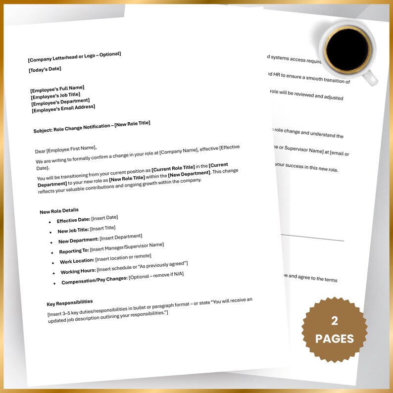 Employee Role Change Letter Template: HR Internal Transfer Notification ...