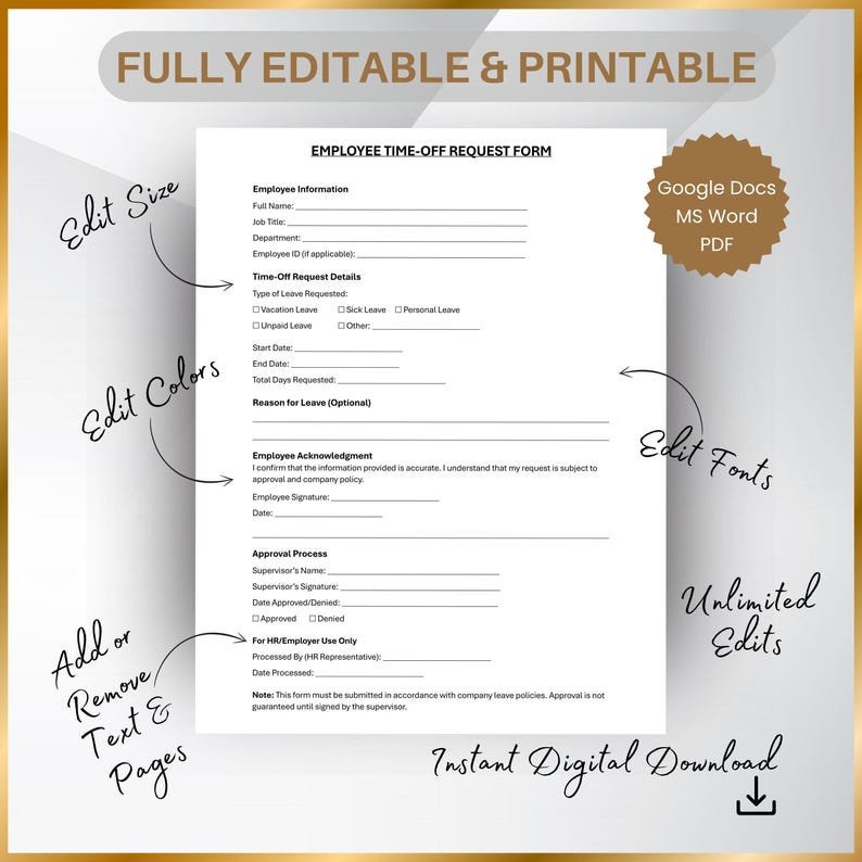 Employee Time-off Request Form: Vacation & Absence HR Template ...