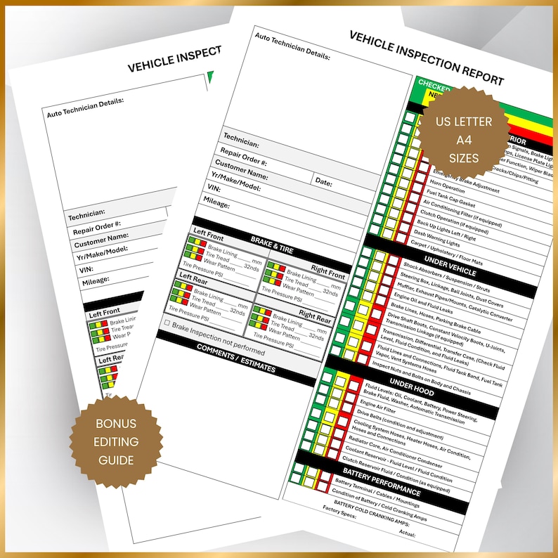 Vehicle Inspection Report, Auto Repair Checklist, Mechanic Inspection ...