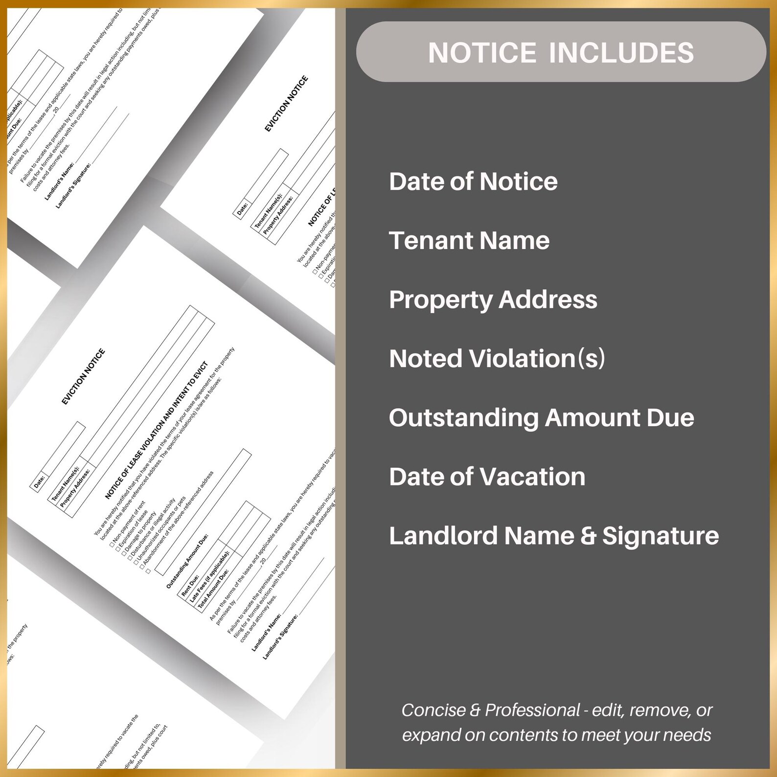 Eviction Notice Template: Landlord Lease Violation Warning to Vacate ...