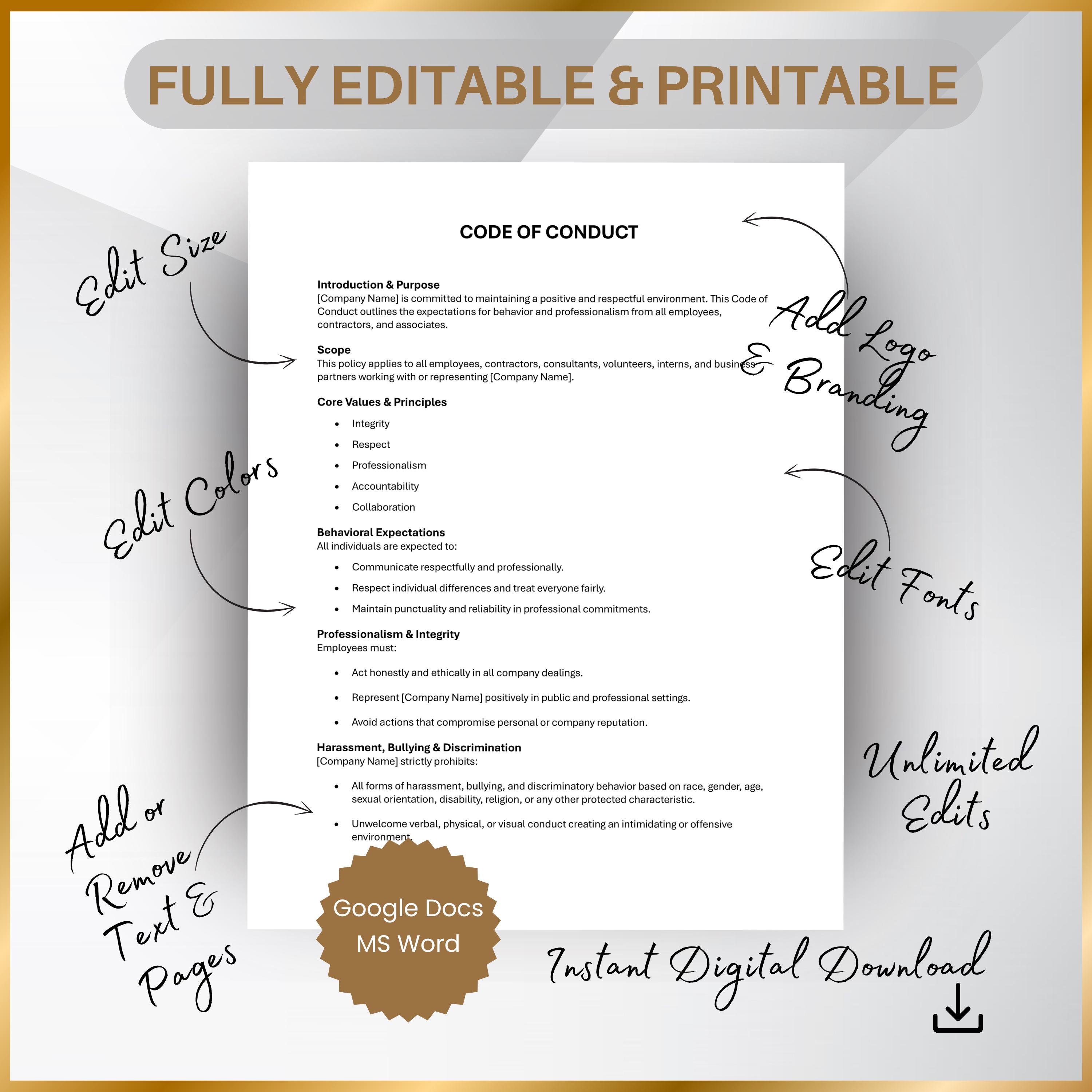 Employee Code of Conduct Template | Workplace Behavior Policy | Staff ...