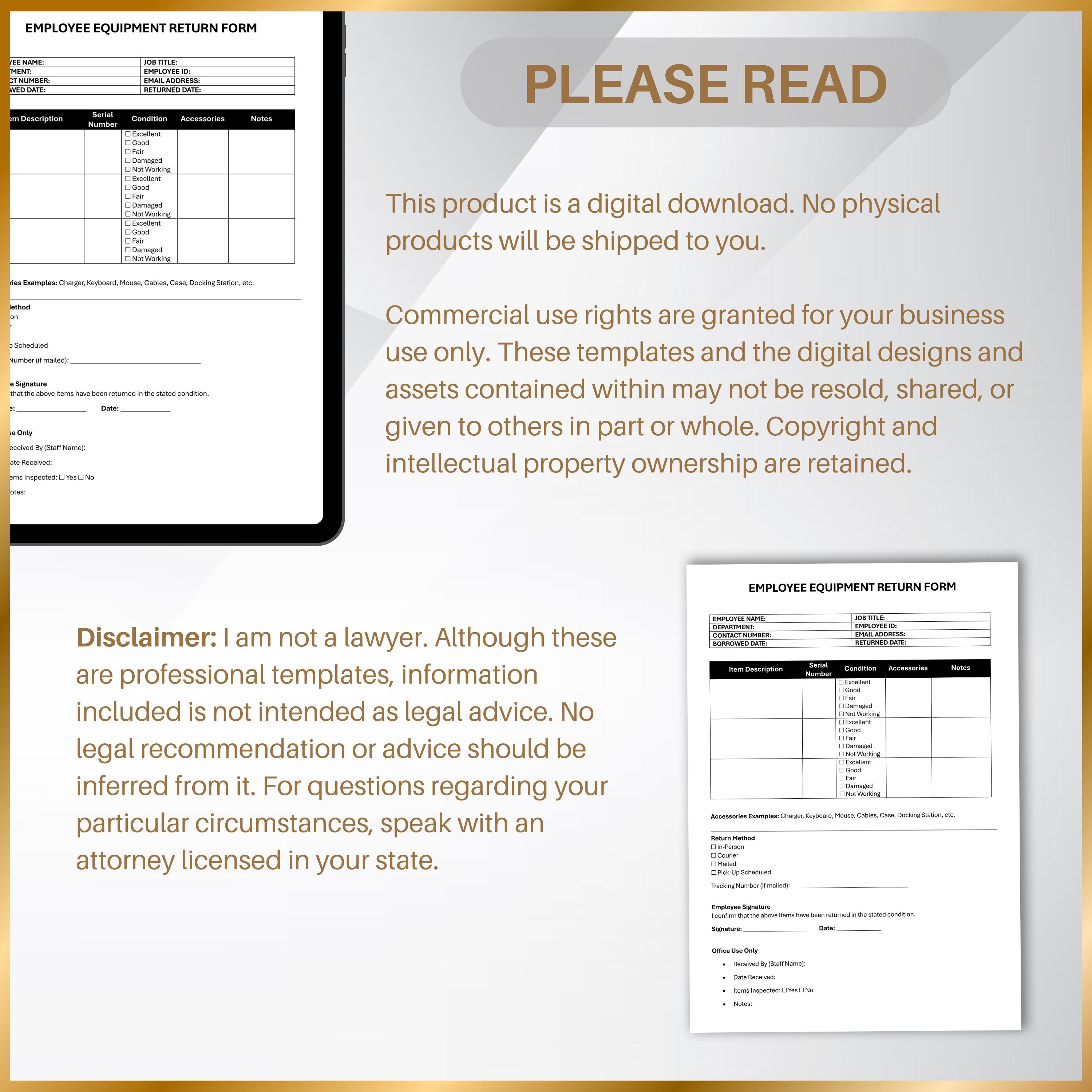 Employee Equipment Return Form | Office Equipment Return | HR ...