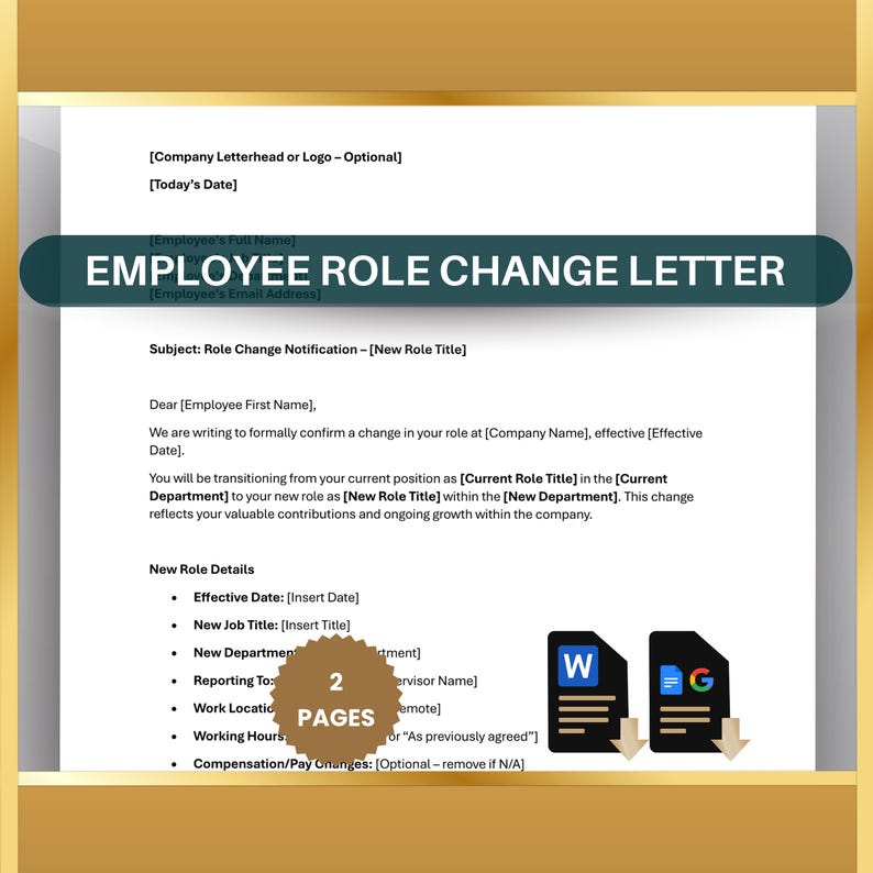Employee Role Change Letter Template: HR Internal Transfer Notification ...