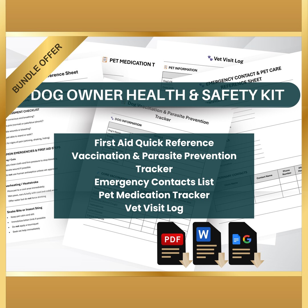 Dog Health & Safety Kit: First Aid, Medication and Vaccination Tracker ...
