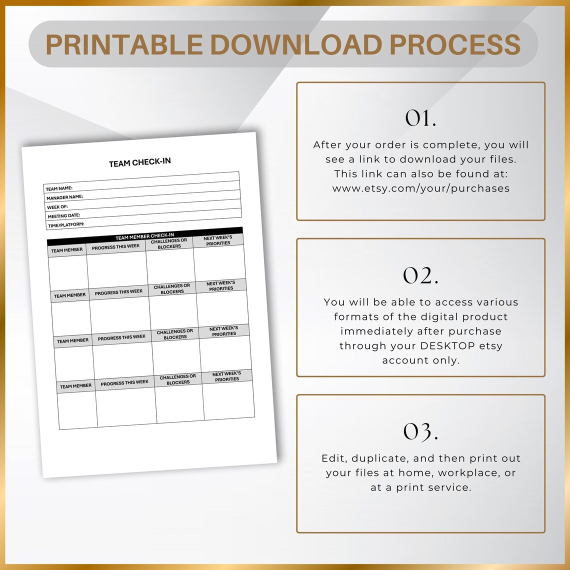Weekly Team Check-in Template: Meeting Update Form (printable PDF ...