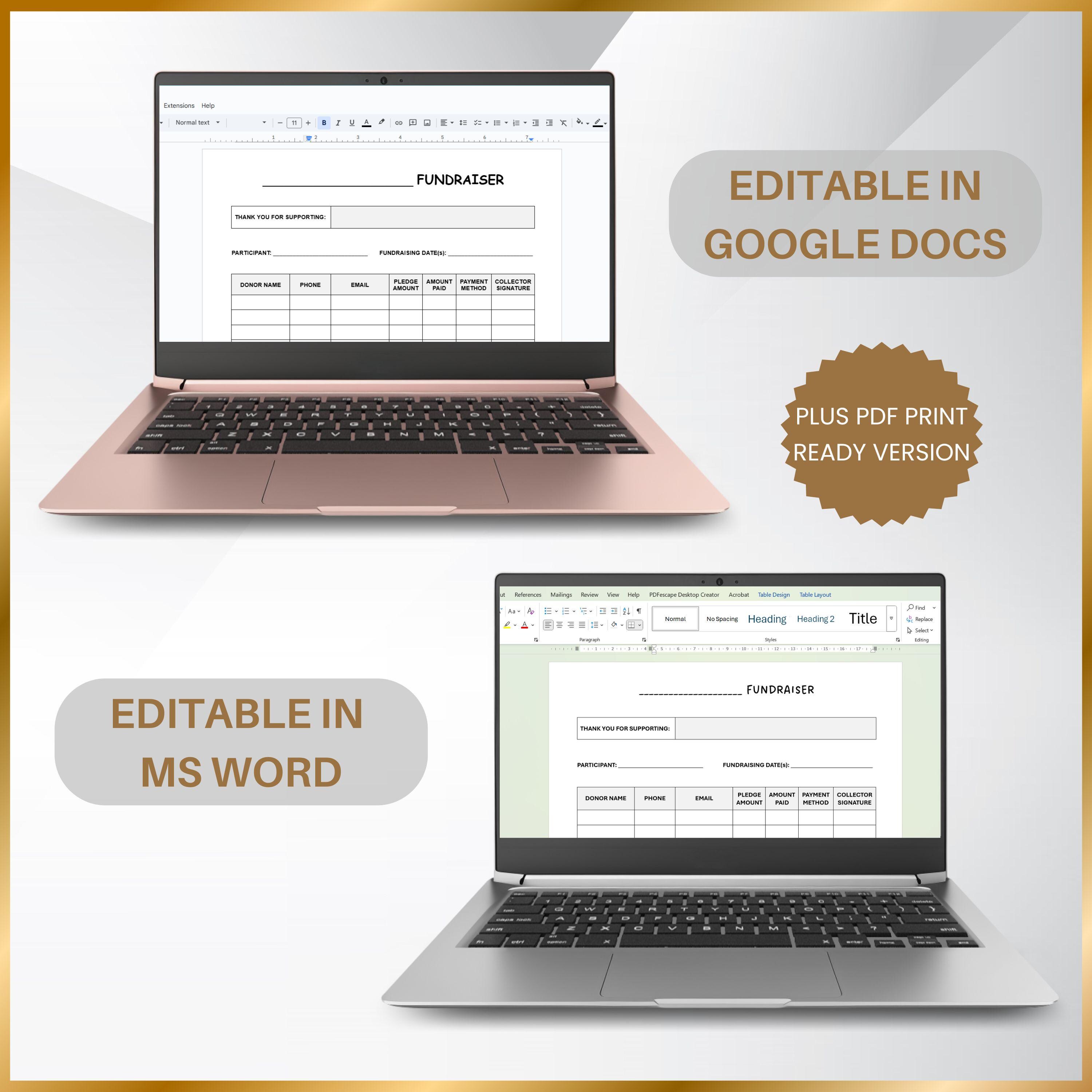 Fundraiser Form Template — Donation Tracker, Pledge Sheet (printable ...