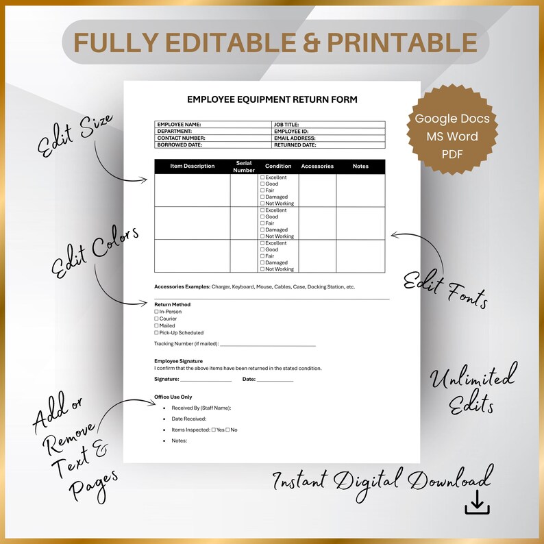 Employee Equipment Return Form | Office Equipment Return | HR ...