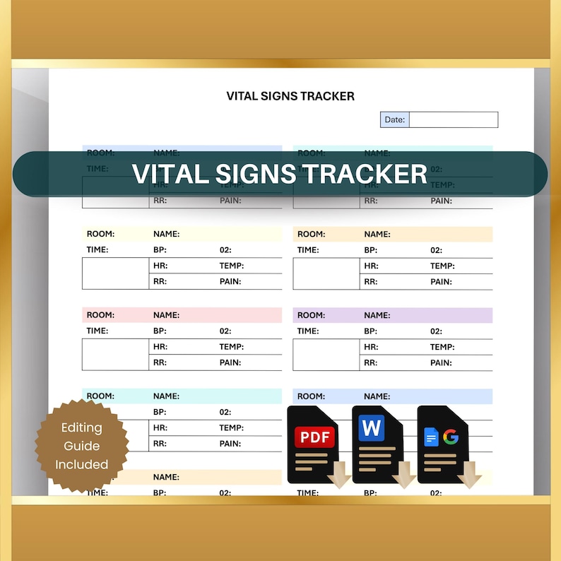 Vital Signs Tracker: Nursing Patient Chart Health Monitoring Template ...