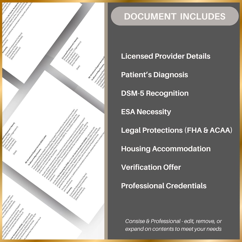 Emotional Support Animal Letter, ESA Housing & Travel Accommodation ...